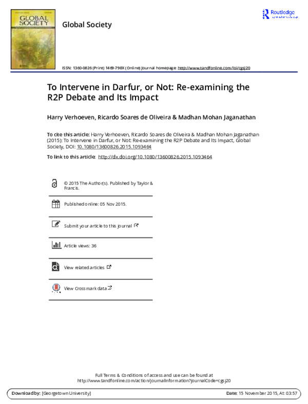 (PDF) To Intervene in Darfur, or Not: Re-examining the R2P Debate and ...