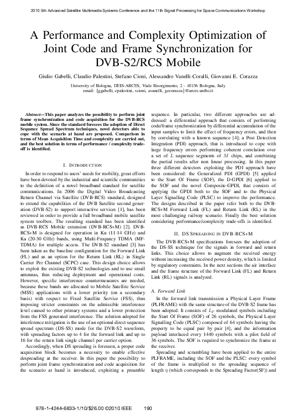 (PDF) A performance and complexity optimization of joint code and frame synchronization for DVB ...