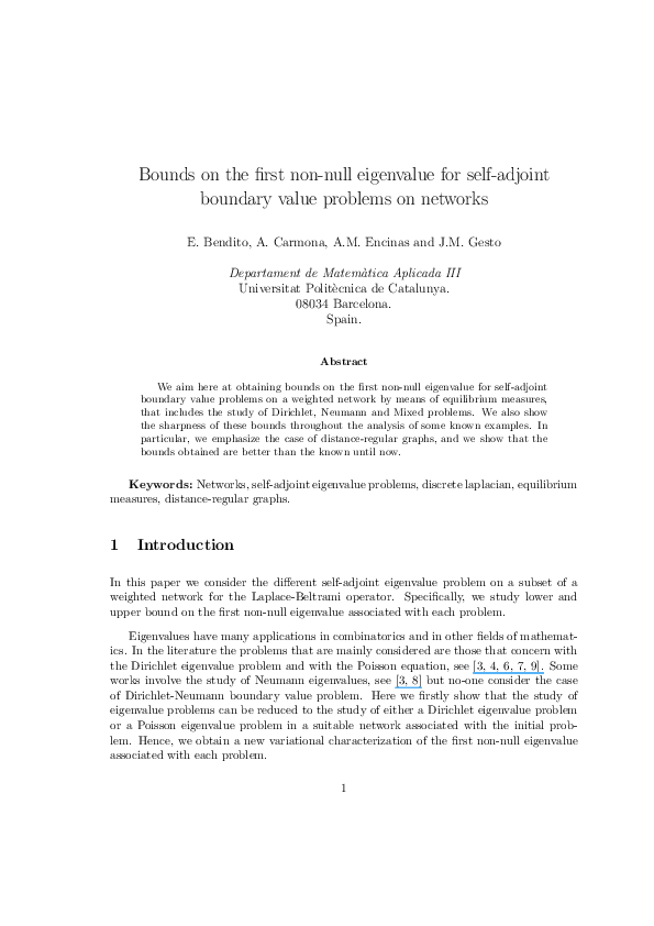 (PDF) Bounds on the first non-null eigenvalue for self-adjoint boundary value problems on networks