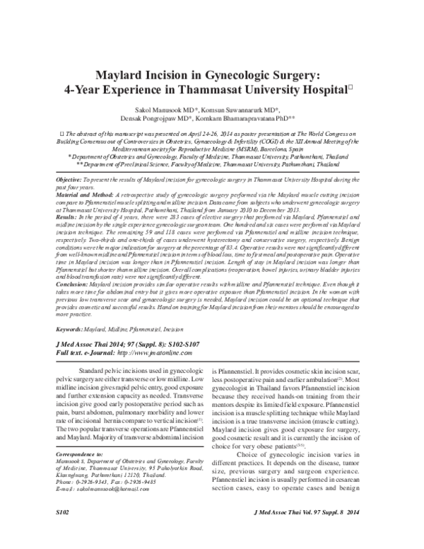 (PDF) Maylard incision in gynecologic surgery: 4-year experience in ...