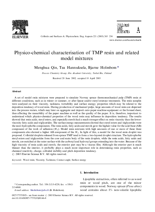 (PDF) Physico-chemical characterisation of TMP resin and related model ...