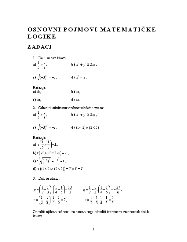 (PDF) Matematicka logika zadaci