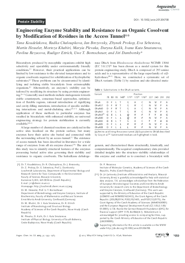 (PDF) Engineering Enzyme Stability and Resistance to an Organic ...