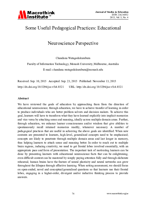 (DOC) Some Useful Pedagogical Practices: Educational Neuroscience ...