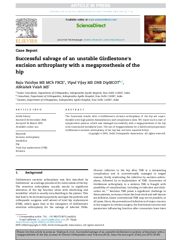 (PDF) Successful salvage of an unstable Girdlestone's excision ...