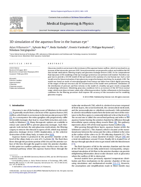 (PDF) 3D simulation of the aqueous flow in the human eye
