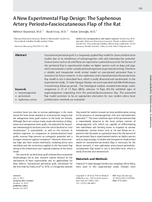 (PDF) A New Experimental Flap Design: The Saphenous Artery Periosto ...
