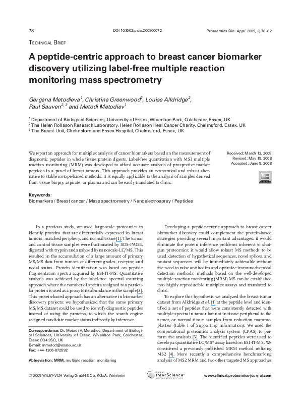 (PDF) A peptide-centric approach to breast cancer biomarker discovery utilizing label-free ...
