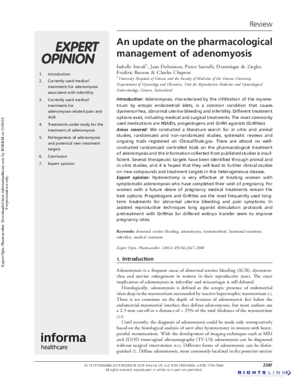 (PDF) An update on the pharmacological management of adenomyosis