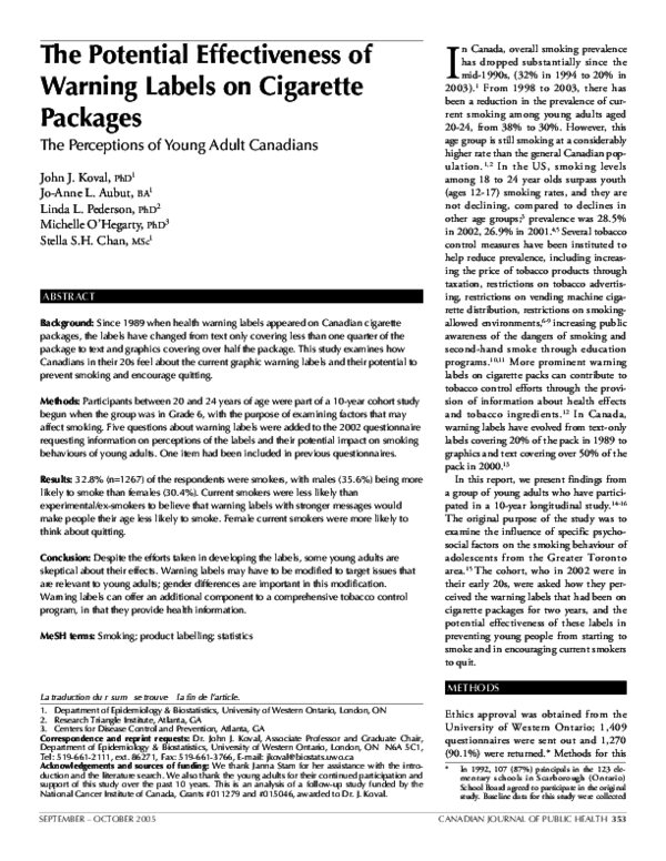 (PDF) The potential effectiveness of warning labels on cigarette ...