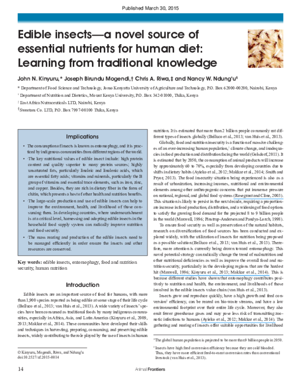 (PDF) Edible insects—a novel source of essential nutrients for human ...