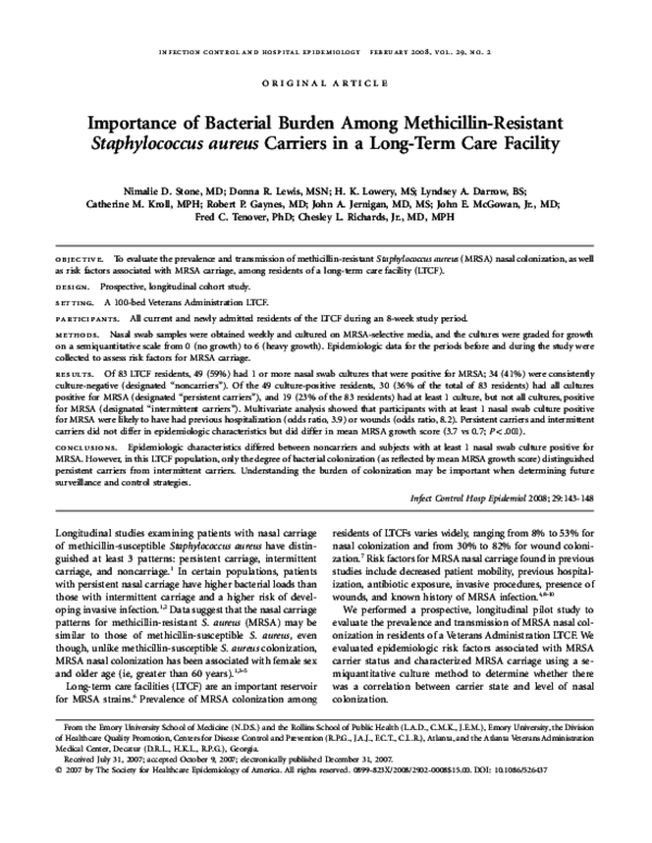 Pdf Predictors Of Methicillin Resistant Staphylococcus Aureus Colonization At Hospital