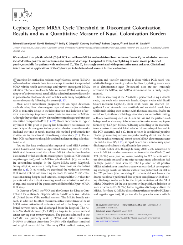 (PDF) Cepheid Xpert MRSA Cycle Threshold in Discordant Colonization ...