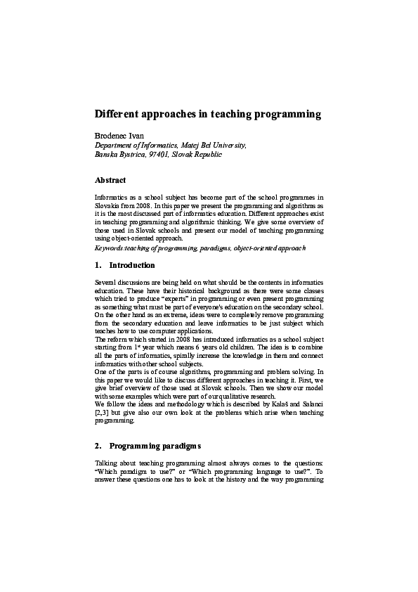 (PDF) Different approaches in teaching programming