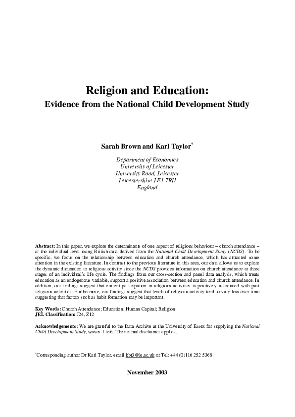 (PDF) Religion and education: Evidence from the National Child ...