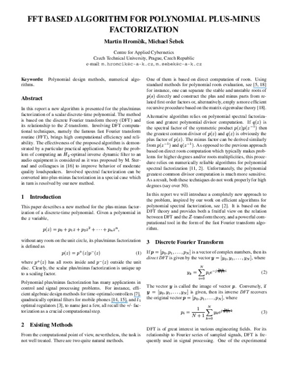(PDF) FFT based algorithm for polynomial plus-minus factorization