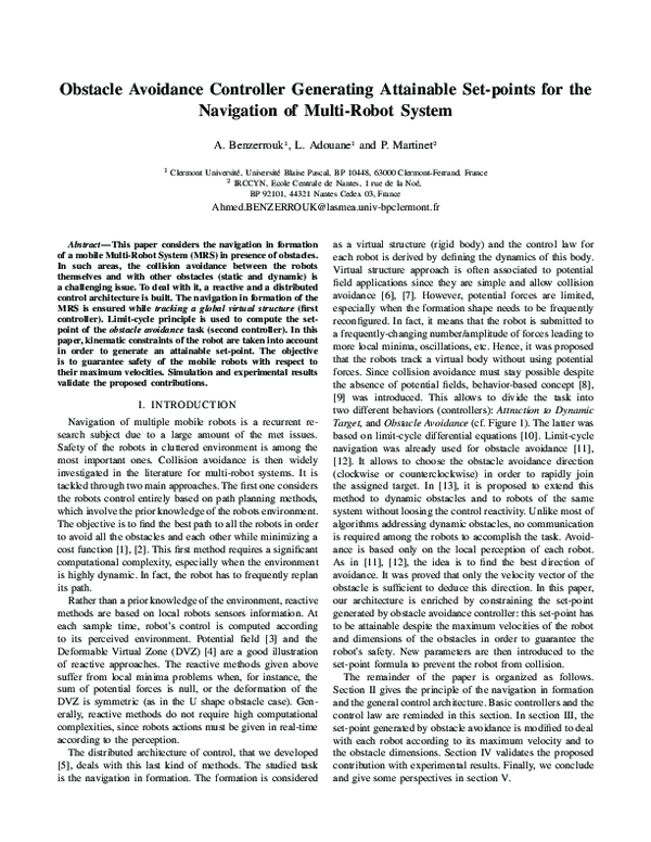 Pdf Obstacle Avoidance Controller Generating Attainable Set Points For The Navigation Of Multi