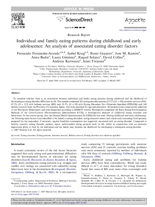 (PDF) Individual and family eating patterns during childhood and early ...