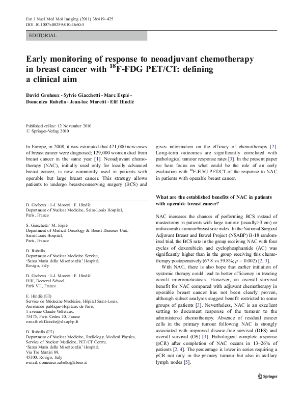 (PDF) Early monitoring of response to neoadjuvant chemotherapy in ...