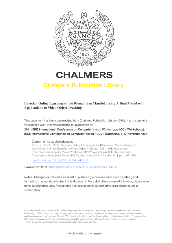 Pdf Bayesian Online Learning On Riemannian Manifolds Using A Dual Model With Applications To
