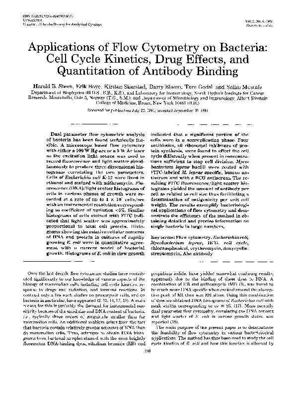 (PDF) Applications of flow cytometry on bacteria: cell cycle kinetics ...