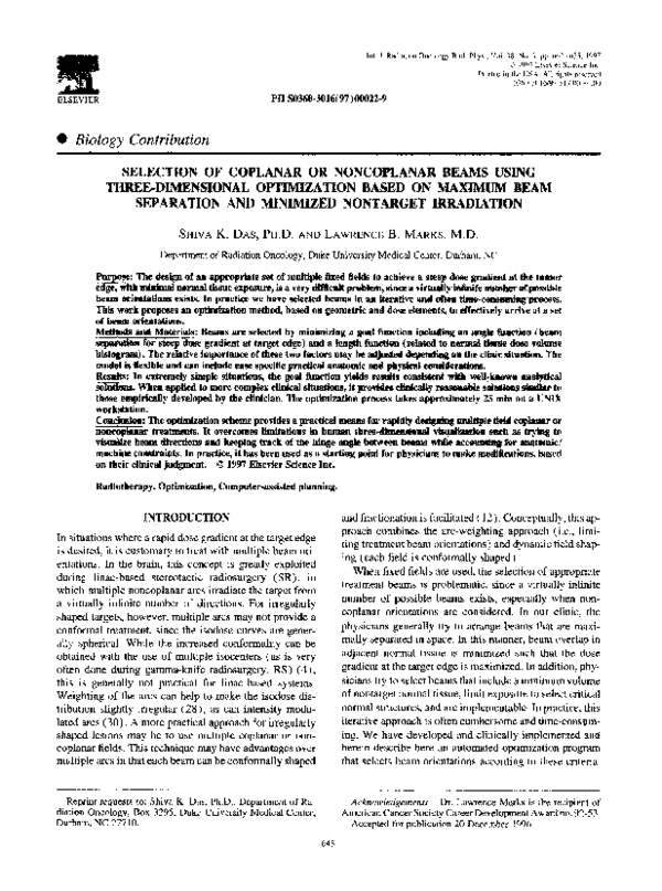 (PDF) Selection of coplanar or noncoplanar beams using three ...