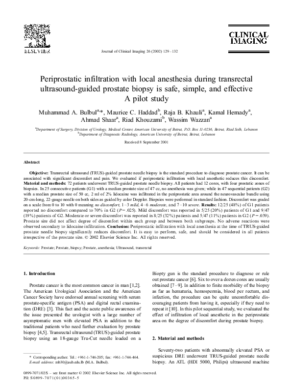 (PDF) Periprostatic infiltration with local anesthesia during ...