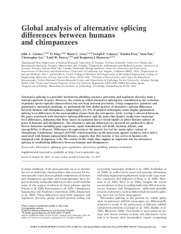 (PDF) Global analysis of alternative splicing differences between ...