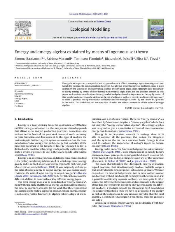 (PDF) Emergy and emergy algebra explained by means of ingenuous set theory