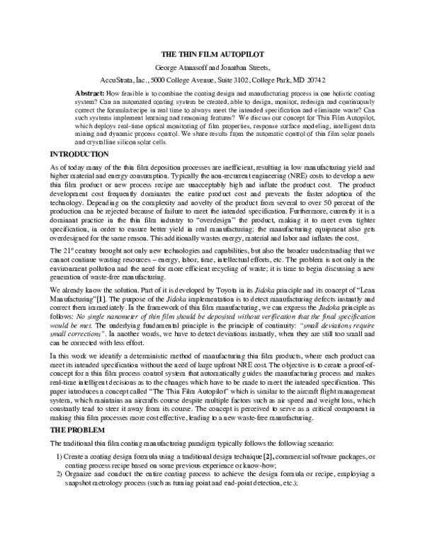 The Thin Film Autopilot