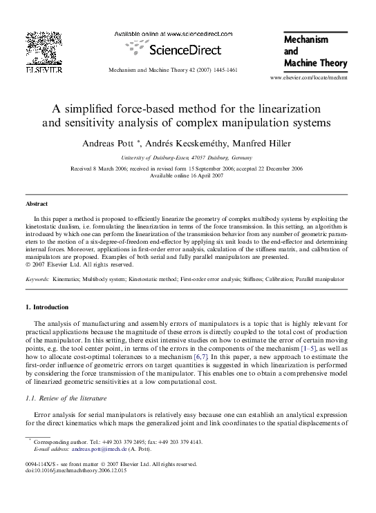 (PDF) A simplified force-based method for the linearization and sensitivity analysis of complex ...