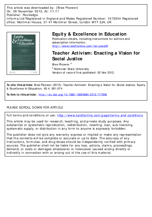 (PDF) Teacher Activism: Enacting a Vision for Social Justice