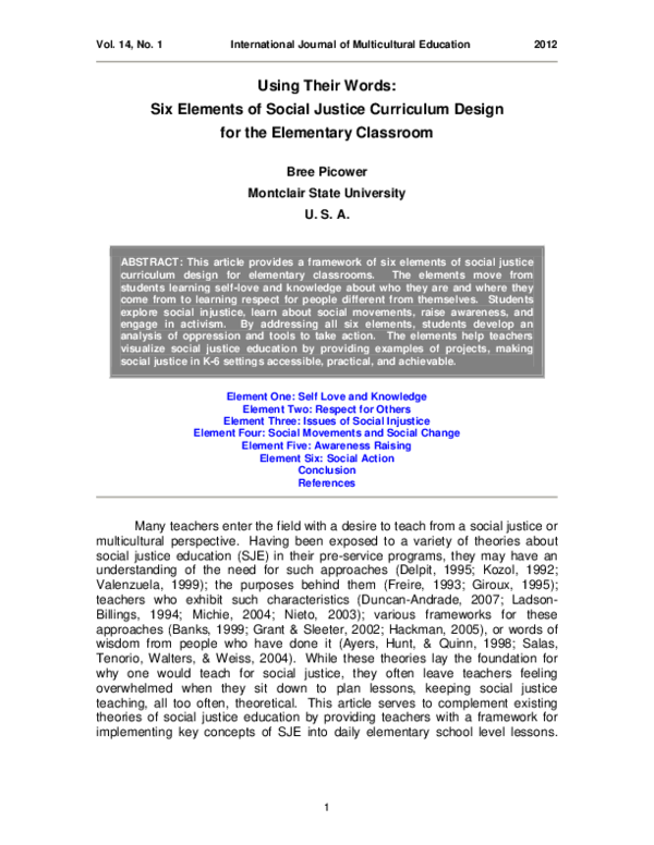 (PDF) Using Their Words: Six Elements of Social Justice Curriculum ...