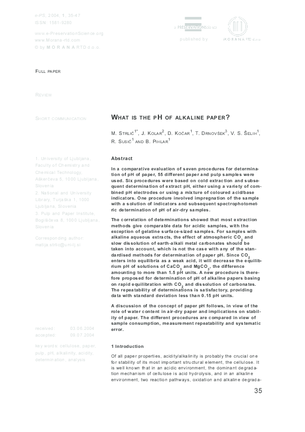 (PDF) What is the pH of alkaline paper?
