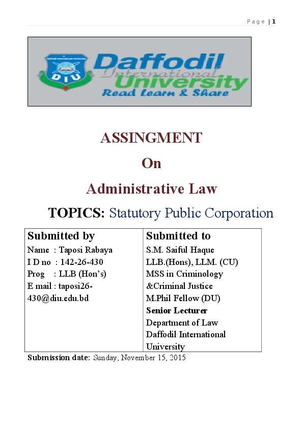 (DOC) Brief idea on Statutory Public corporation in Bangladesh