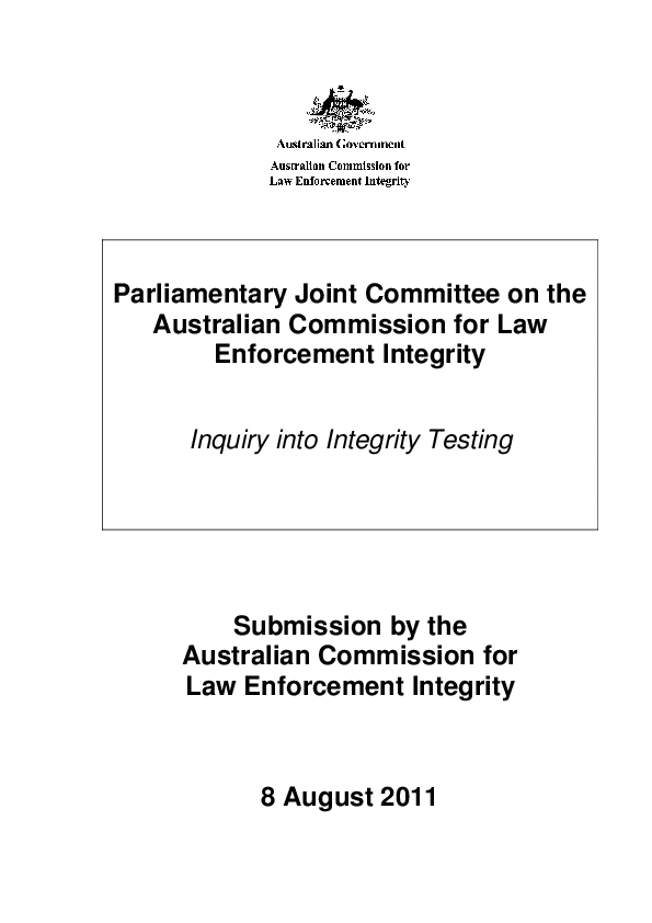 (PDF) Submission: Inquiry into Integrity Testing