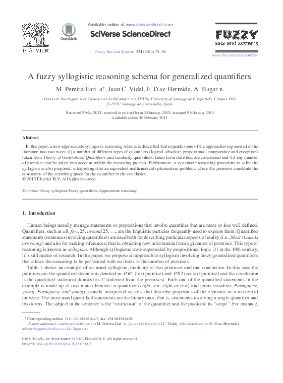 Pdf A Fuzzy Syllogistic Reasoning Schema For Generalized Quantifiers