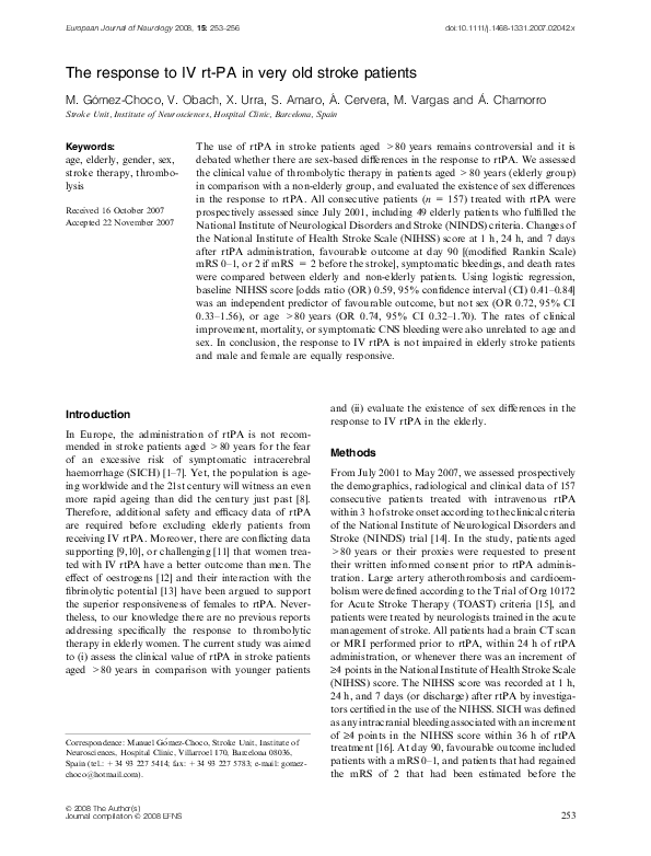 (PDF) The response to IV rt-PA in very old stroke patients