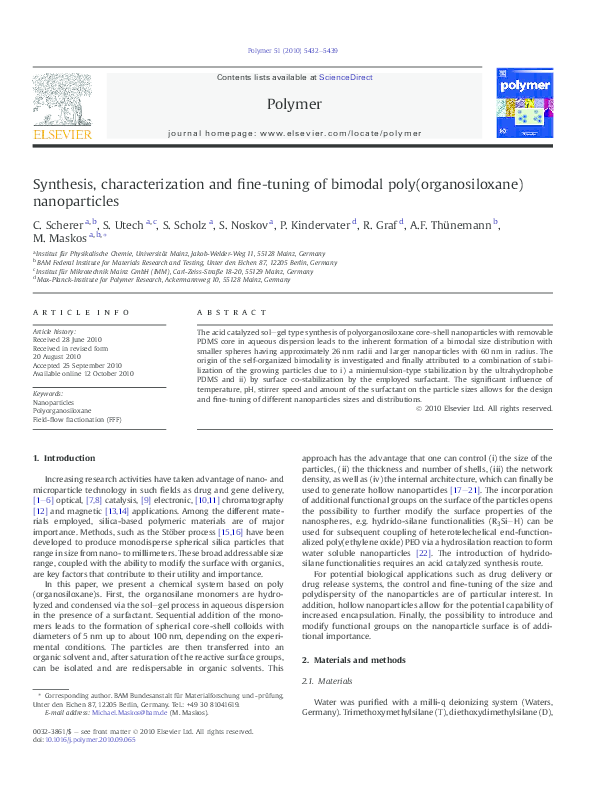 Pdf Synthesis Characterization And Fine Tuning Of Bimodal Polyorganosiloxane Nanoparticles 