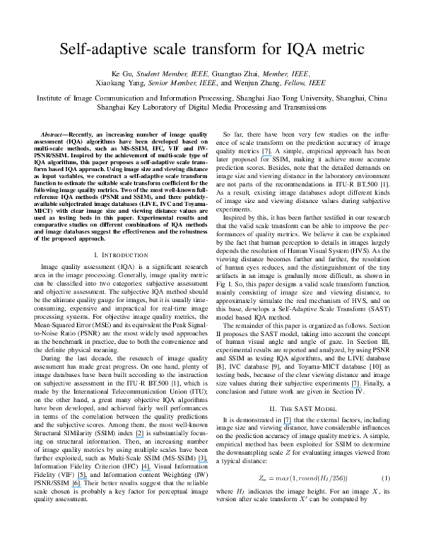 (PDF) Self-adaptive scale transform for IQA metric