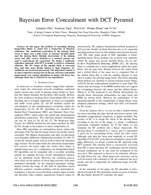 Pdf Bayesian Error Concealment With Dct Pyramid Wenjun Zhang 