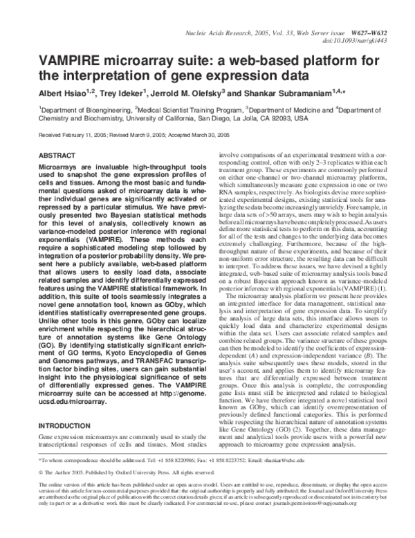 (PDF) VAMPIRE microarray suite: a web-based platform for the interpretation of gene expression data