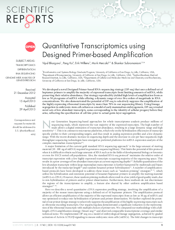 (PDF) Quantitative Transcriptomics using Designed Primer-based Amplification