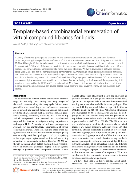 Pdf Template Based Combinatorial Enumeration Of Virtual Compound Libraries For Lipids
