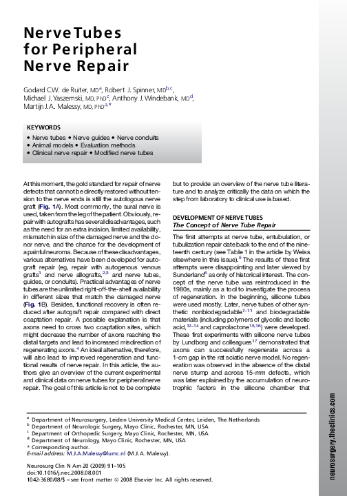 (PDF) Nerve Tubes for Peripheral Nerve Repair | Robert Spinner ...