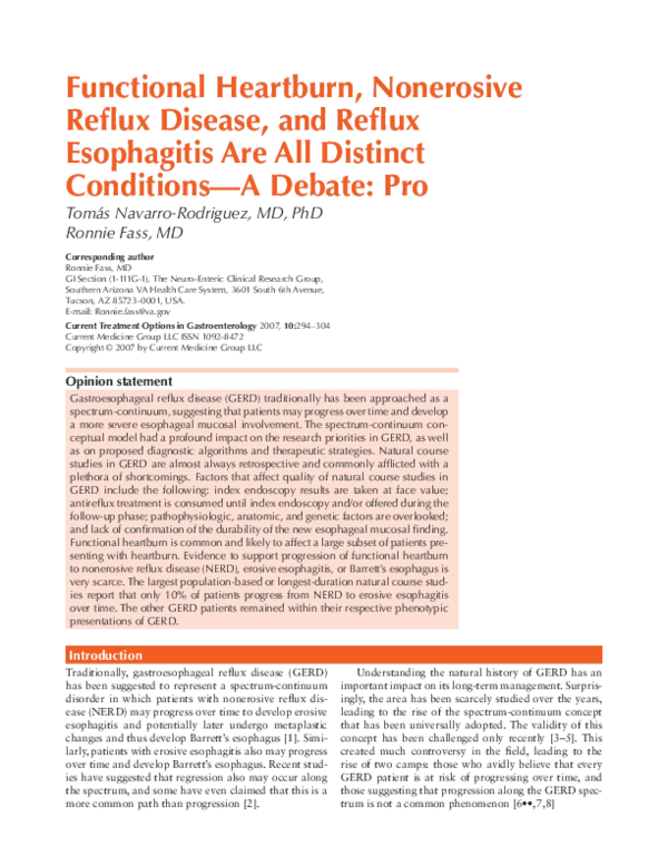 (PDF) Functional heartburn, nonerosive reflux disease, and reflux ...