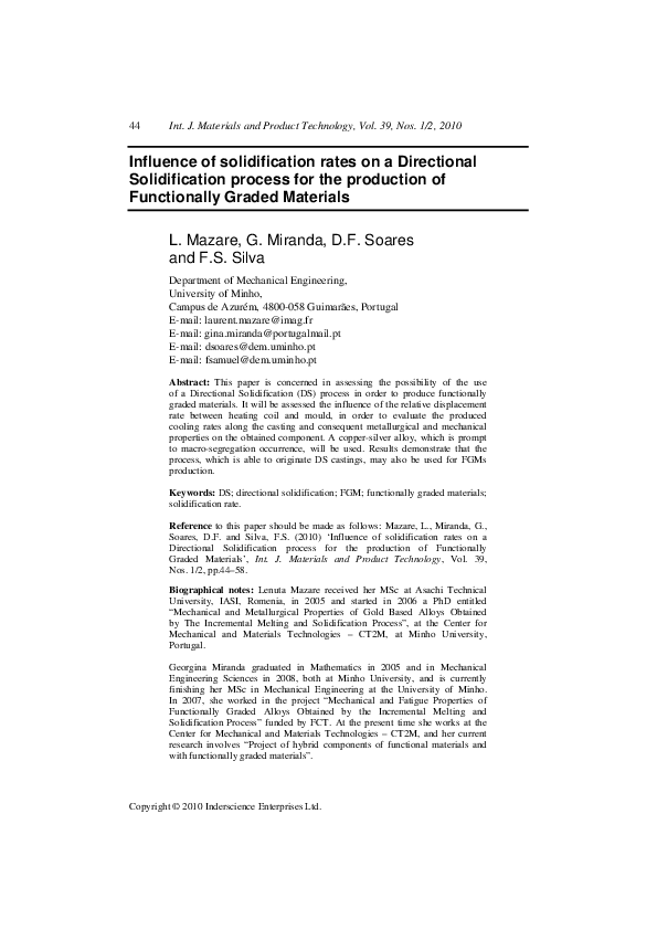 Influence of solidification rates on a Directional Solidification ...