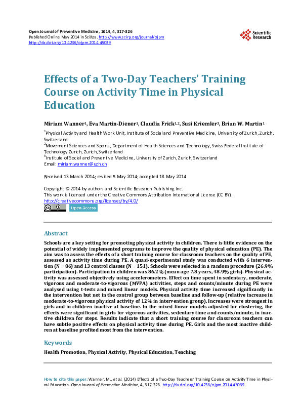 (PDF) Effects of a Two-Day Teachers’ Training Course on Activity Time ...