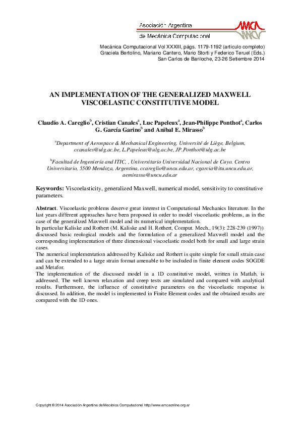 (PDF) AN IMPLEMENTATION OF THE GENERALIZED MAXWELL VISCOELASTIC ...