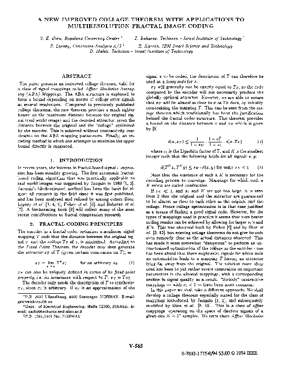 (PDF) A new improved collage theorem with applications to multiresolution fractal image coding